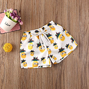 Infant Toddler Baby Boy Hawaiian Beach Shorts Swim Trunks Cartoon Animal Little Boys Board Shorts Swimwear (B-White Pineapple, 6-12 Months)