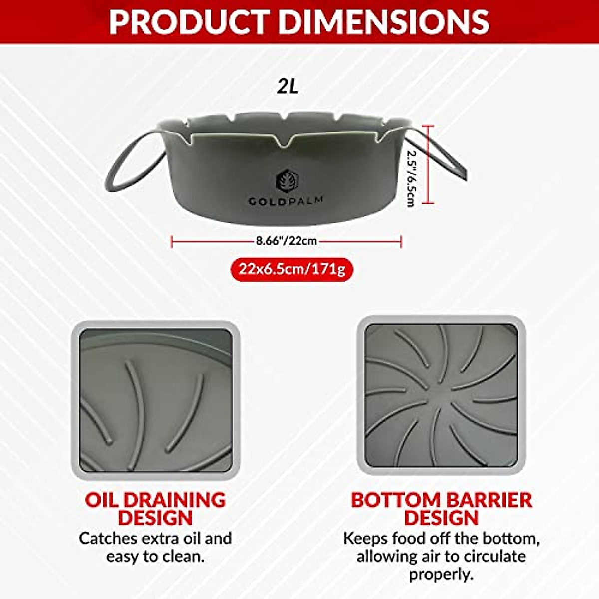 Gold Palm 2 Pack Air Fryer Silicone Liners - 8.6 Inch 5 QT or Larger Air Fryer Accessories Reusable Air Fryer Insert Baking Accessories