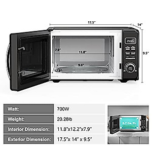 Galanz GLCMKZ07BKR07 Retro Countertop Microwave Oven with Auto Cook & Reheat, Defrost, Quick Start Functions, Easy Clean with Glass Turntable, Pull Handle.7 cu ft, Black