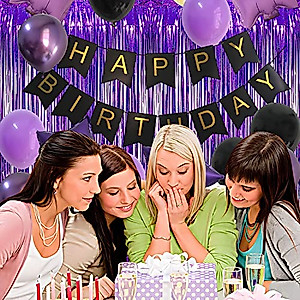 BRAVESHINE Party Decoration Foil Fringe Backdrops - 3.2 ft x 8.2 ft Metallic Tinsel Photo Booth Pros Streamer Curtains for Birthday Wedding Christmas Bridal Bachelorette Decorations - 1 Purple 1 Pink