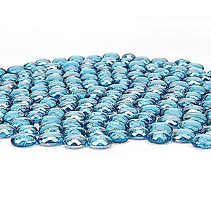[18 Pound] Fire Glass Beads Fireglass Drops for Gas Fire Pit Fireplace Azure Blue Luster Reflective Decorative Glass Gems Rocks Pebbles Stone for Vase Fillers Fish Tank Aquarium Decoration (Azure)