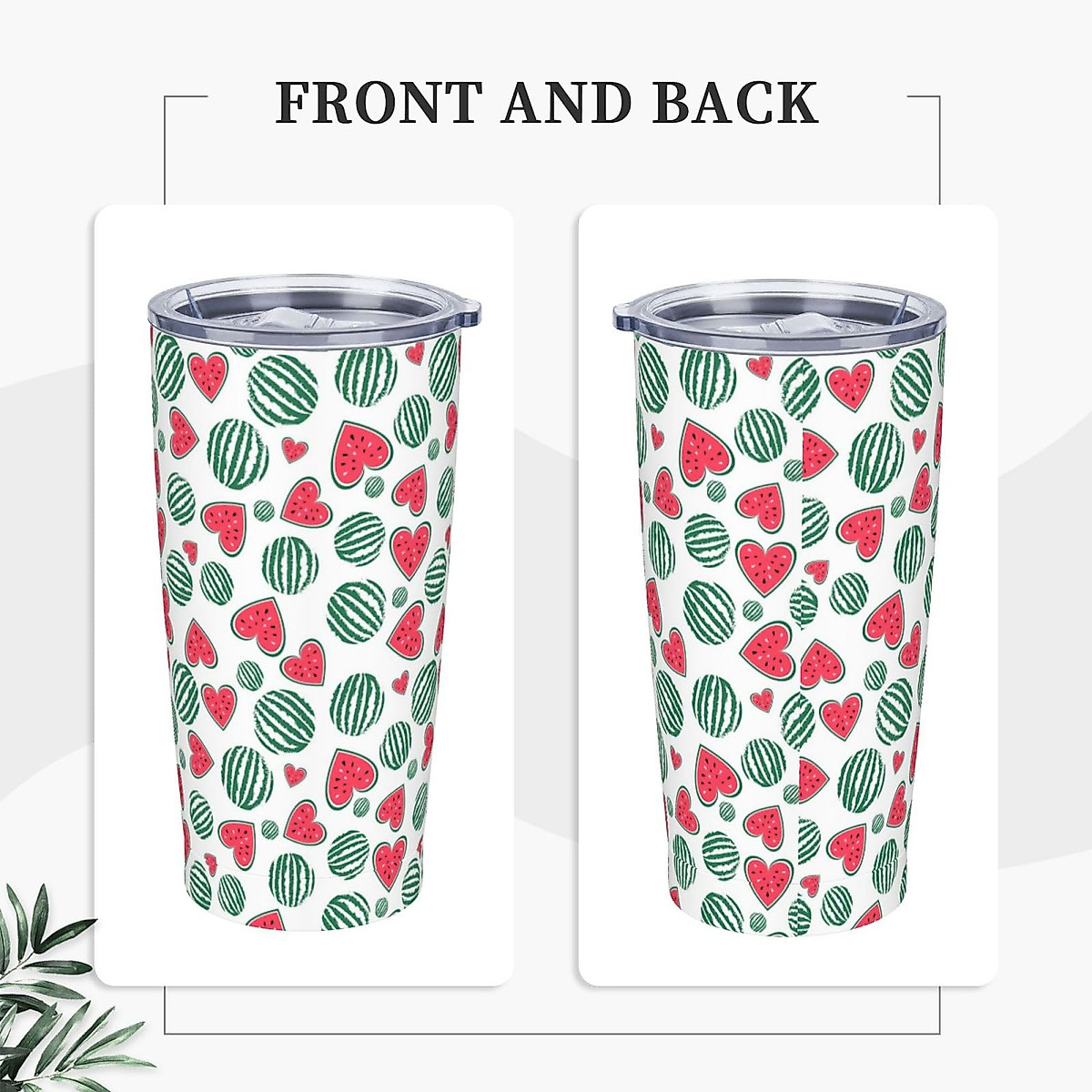 20oz Tumbler Heart Shaped Watermelon Double Wall Vacuum Insulated Coffee Mug with Lid and Metal Straw Brush Reusable Stainless Steel Water Bottle Travel Cup Gifts for Car Ice Drinks Hot Beverage