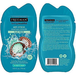 FREEMAN Facial Mask Variety Pack: Clay, Gel, Mud, & Peel-Off Skincare Masks, Hydrating, Detoxifying, Clearing, & Rejuvenating, Travel-Friendly Sachets, 18 Count