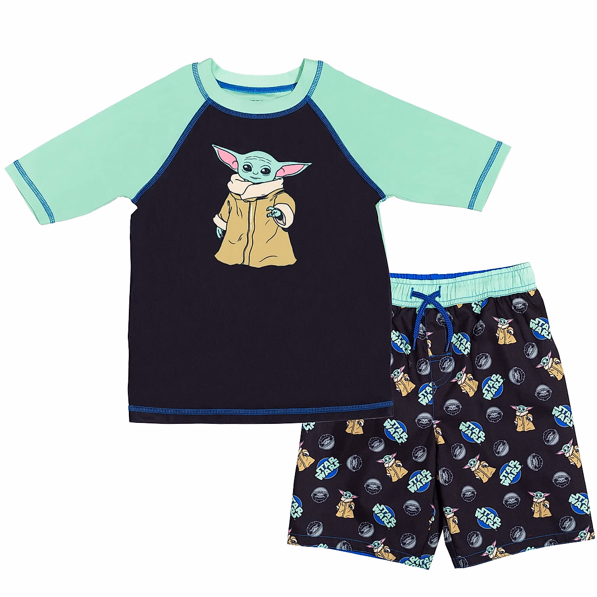 STAR WARS The Child Little Boys Pullover Rash Guard and Swim Trunks Outfit Set Black 6