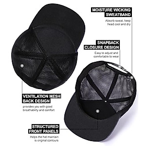 Oversize XXL Blank Flatbill Mesh Snapback Cap Black 2XL, XXL Flat Bill Hat 6 Panel Camper Style