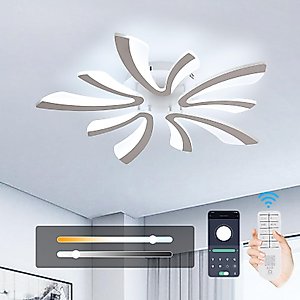 Goeco Modern Ceiling Light, 27.5'' Dimmable LED White Acrylic V-Shaped Flush Mount Ceiling Lights, 3000K/4000K/6500K with Remote Control Ceiling Light Fixture for Living Room, Dining Room, Bedroom