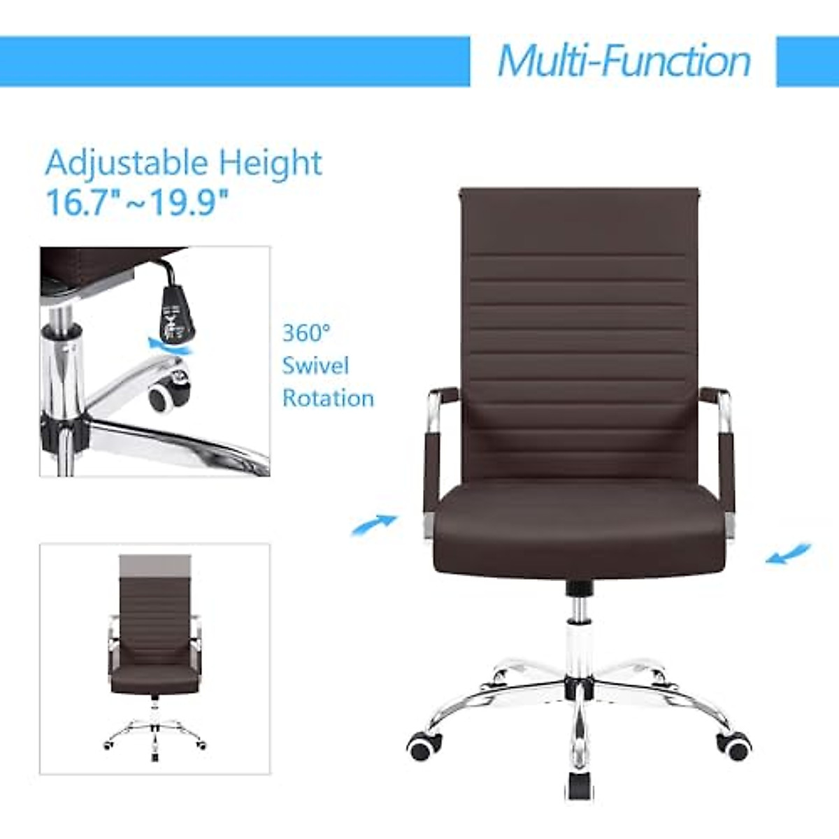 Office Chair,Ergonomic Office Chair Ribbed Office Desk Chair Mid-Back PU Leather Executive Conference Task Chair Adjustable Swivel Chair with Arms Home Office Desk Chair,