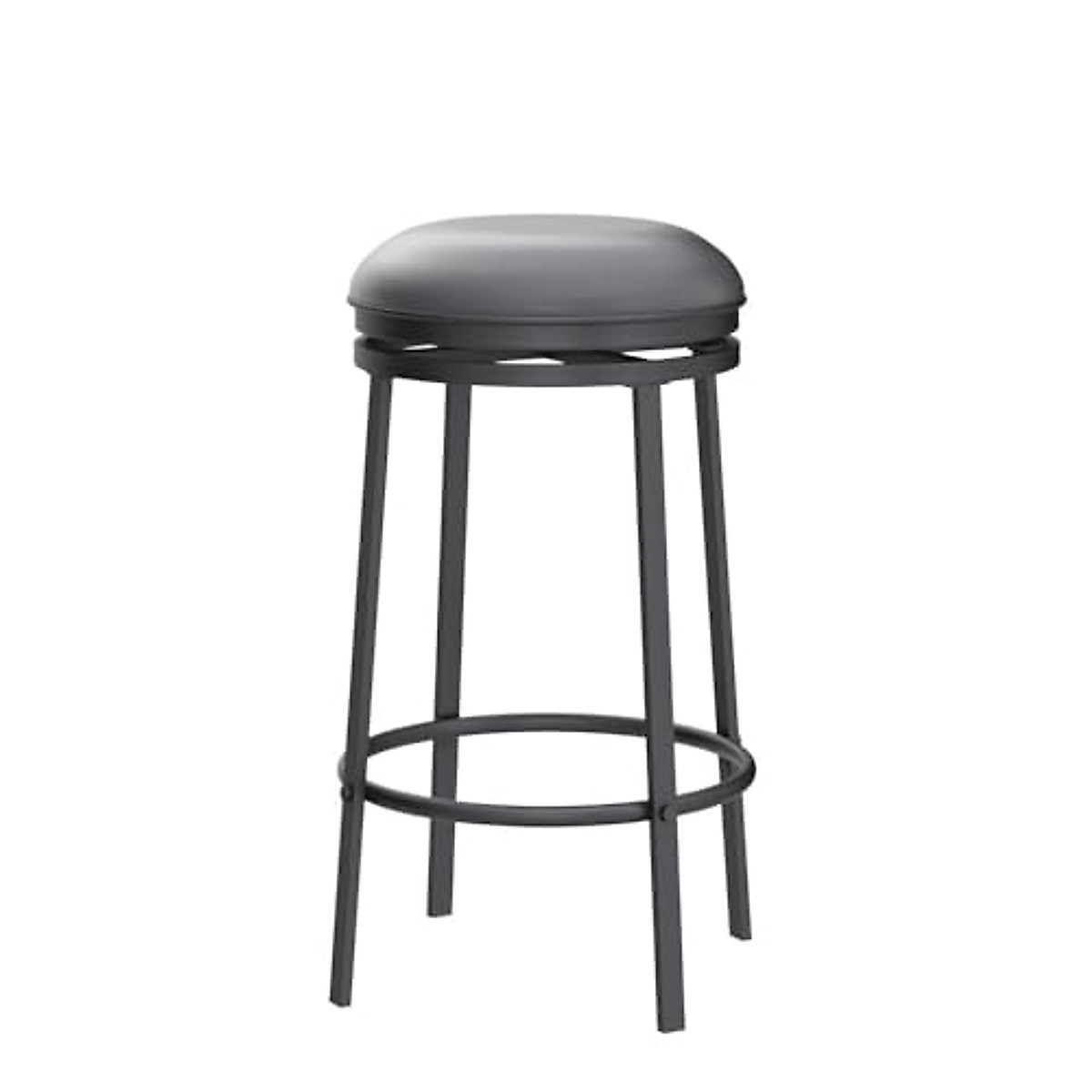 OUllUO Swivel Bar Stools Set of 2, 25 Inch Backless Counter Bar Height Stools, PU Leather Round Kitchen Counter Stools, Industrial Kitchen Island Stools with Metal Base, 520P-SGPU, Grey, 2Pcs