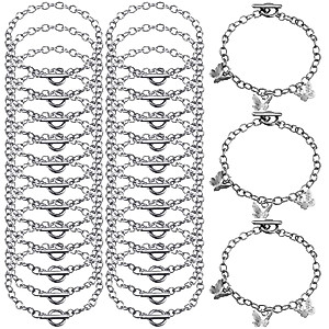 24 Pieces Bracelet Chains with OT Toggle Clasp Alloy Bracelet Link Chains DIY Jewelry Making Bracelets Chains for Women DIY Jewelry Crafts Supplies (Silver)