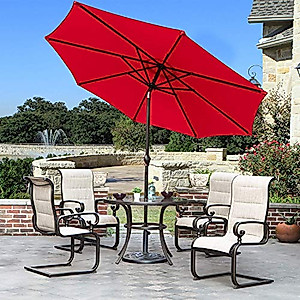 Greesum 9FT Patio Umbrella Outdoor Market Table Umbrella with Push Button Tilt, Crank and 8 Sturdy Ribs for Garden, Lawn,Backyard & Pool,Red