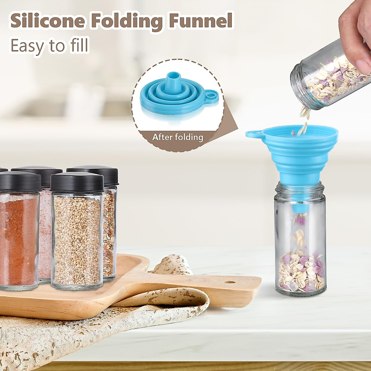 Bvdfgk Ferris Wheel Spice Rack Organizer - 18 Pcs Rotating Spice Rack with Empty Glass Jars and Round Labels, Kitchen Countertop Revolving Seasoning Organization with Funnel