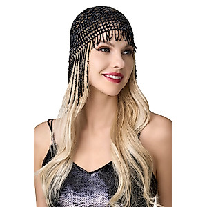 BABEYOND 1920s Beaded Cap Headpiece Roaring 20s Beaded Flapper Headpiece Belly Dance Cap Exotic Cleopatra Headpiece for Gatsby Themed Party (Black)