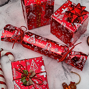 MAYPLUSS Christmas Red Wrapping Paper Roll - 17 Inch X 33 Feet - Luxury Metallic Shiny Red Christmas Tree and Snow Foil Roll Winter Holiday Gift Wrap Sheet for Party, DIY Crafts & Festive Decoration