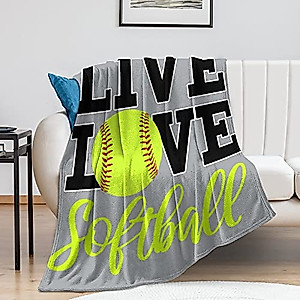 Premium Softball Blanket Cool Ball Sports Theme Green Softball Grey Flannel Blanket,Ultra Soft Sofa Bed Blanket,Keep Warm Travel Throw Blankets Luxury Novelty Gift Blanket Unisex,40"x50"