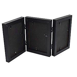 Golden State Art, 4x6 Three Picture Frame Trifold Hinged Photo Frame with 3 Openings, Desk Top Family Picture Collage, with Real Glass (4x6 Triple, Black, 1-Pack)