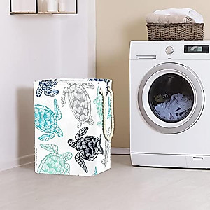 Inhomer Blue Green Black Grey Sea Turtles Pattern Large Laundry Hamper Waterproof Collapsible Clothes Hamper Basket for Clothing Toy Organizer, Home Decor for Bedroom Bathroom