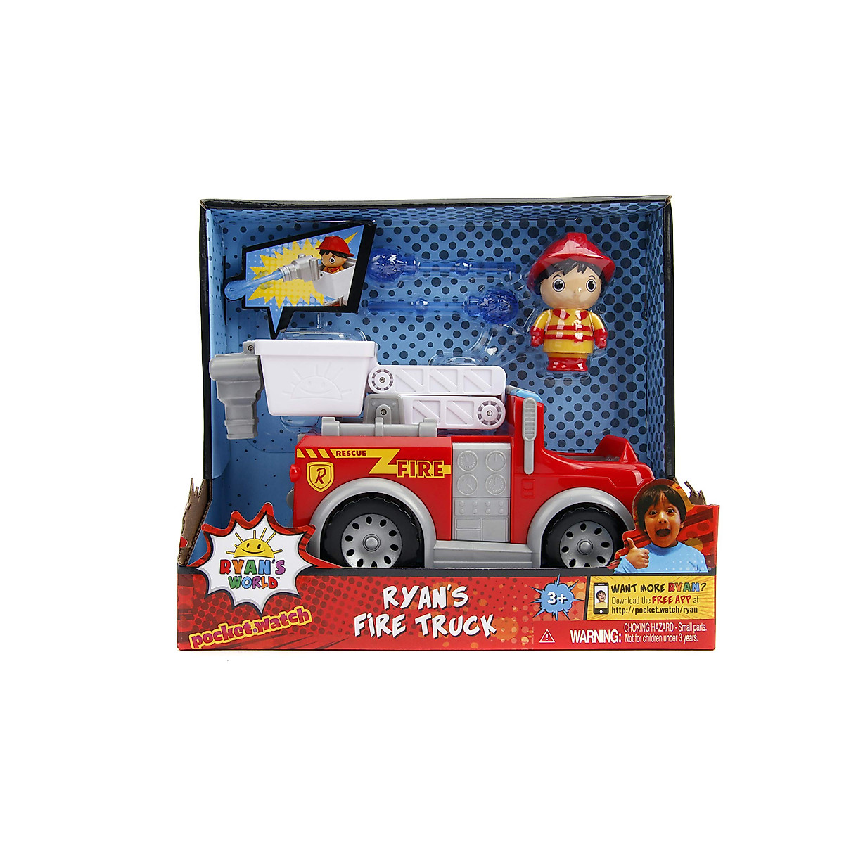 Jada Toys Ryan's World Fire Truck with Ryan Figure, 6" Feature Vehicle Red