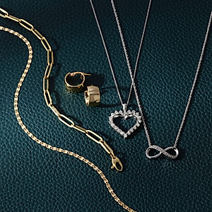 Women's & Ladies 925 Sterling Silver Infinity Sign Diamond Accented Pendant Necklace, Infinity Sign Endless Love 1/10 ctw (Carat Total Weight) Diamond & Silver Necklace, 16" Inch Rope Chain Necklace