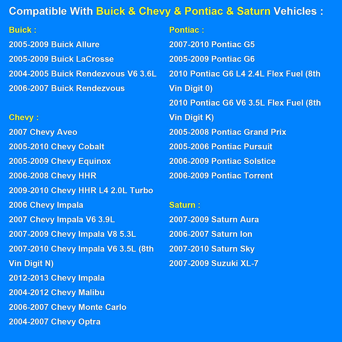 Gas Cap, Fuel Cap GT283, 10372246 Compatible with Chevy Buick Pontiac Saturn - 2005-2010 Cobalt G6, 2005-2009 Equinox, 2006-2010 HHR, 2006-2013 Impala, 2004-2012 Malibu, 2005-2008 Grand Prix, More