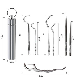 ZHENROAD 2 Set 7Pcs Portable Stainless Steel Toothpicks Pocket Set, Reusable Metal Toothpicks Rooth Cleaning Kit with Holder for Outdoor Picnic Camping Traveling
