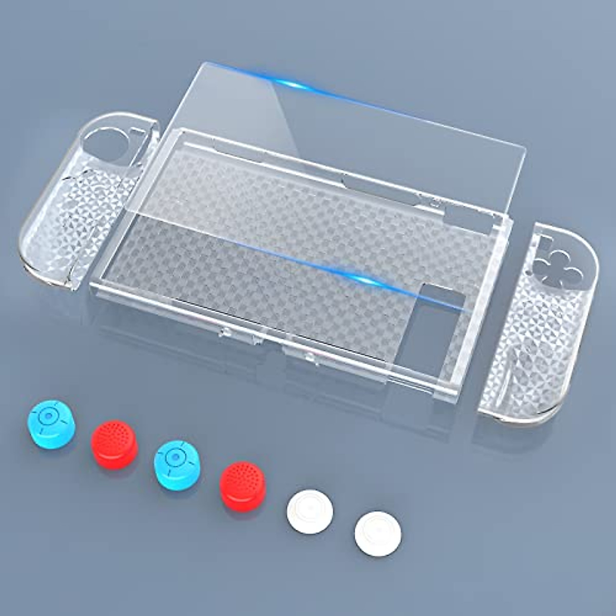 HEYSTOP Switch Case and Screen Protector - Dockable Soft TPU Protective Cover for Nintendo Console With 6 Thumb Grips and Accessories