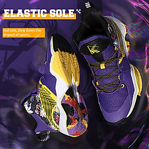 ASHION Mens Basketball Shoes Anti Slip Basketball Sneakers Lightweight Breathable Outdoor Cushioning Workout Sports Shoes Purple 10