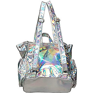 Lost Queen Nyla Iridescent Backpack Heart Bow Ladies Holographic Knapsack Casual Fashion Bag