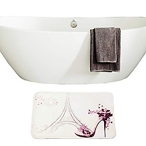 Amagical Paris Eiffel Tower Decor 16 Piece Bathroom Mat Rug Set Shower Curtain Set High Heeled Shoes and Pink Flower in Paris Pattern Bath Mat + Contour Mat + Toilet Cover + Shower Curtain + 12 Hooks