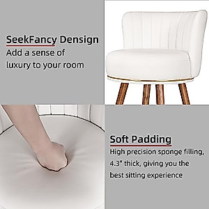 SeekFancy 27" Swivel Bar Stools Set of 4, Counter Heigh Bar Stools with Back, White & Gold Bar Stools with Wood Legs & Footrest, Upholstered Swivel Counter Stools,Leather Bar Chairs for Kitchen Island