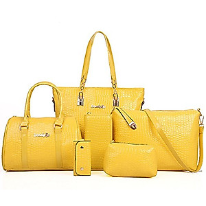 FiveloveTwo Womens Ladies 6 Pieces Handbag Set Hobo Clutch Top Handle Totes Satchels Crossbody Bags and Purse Large Bag+Tote+Shoulder Bag+Wallet+Card Holder