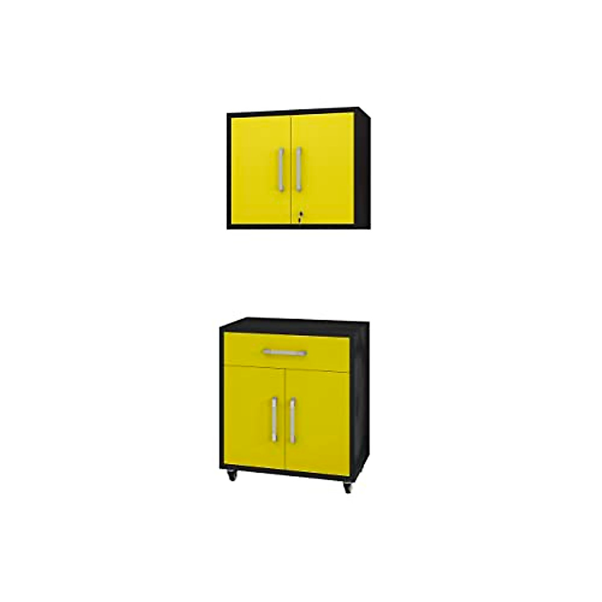 Manhattan Comfort Eiffel 2-Piece Storage Garage Set in Matte Black and Yellow