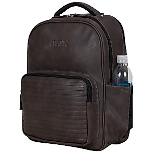 Kenneth Cole On Track Pack Vegan Leather 15.6” Laptop & Tablet Bookbag Anti-Theft RFID Backpack for School, Work, & Travel, Brown, Laptop