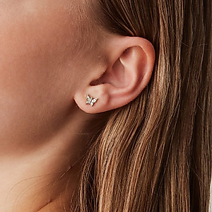 PAVOI Rhodium Plated 925 Sterling Silver Posts Cute Butterfly Earrings for Women - Gold Butterfly Stud Earrings - Dainty Jewelry