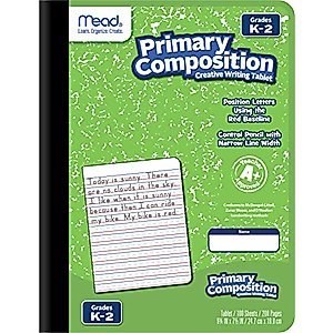 Mead Primary Composition Notebook K-2, 6 Pack Primary Ruled Composition Book, Color May Vary, Grades K-2 Writing Dotted Lined Notebook, 100 Sheets (200 Pages) 489902ELG