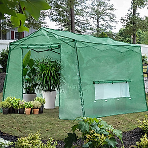 Joyside Walk-in Greenhouse 8.5 Ft x 11 Ft Pop-up Outdoor Green House Plant Gardening Canopy, Roll-up Zipper Entry Doors and 2 Large Roll-Up Side Windows with Garden Hand Shovel(Large, Green)