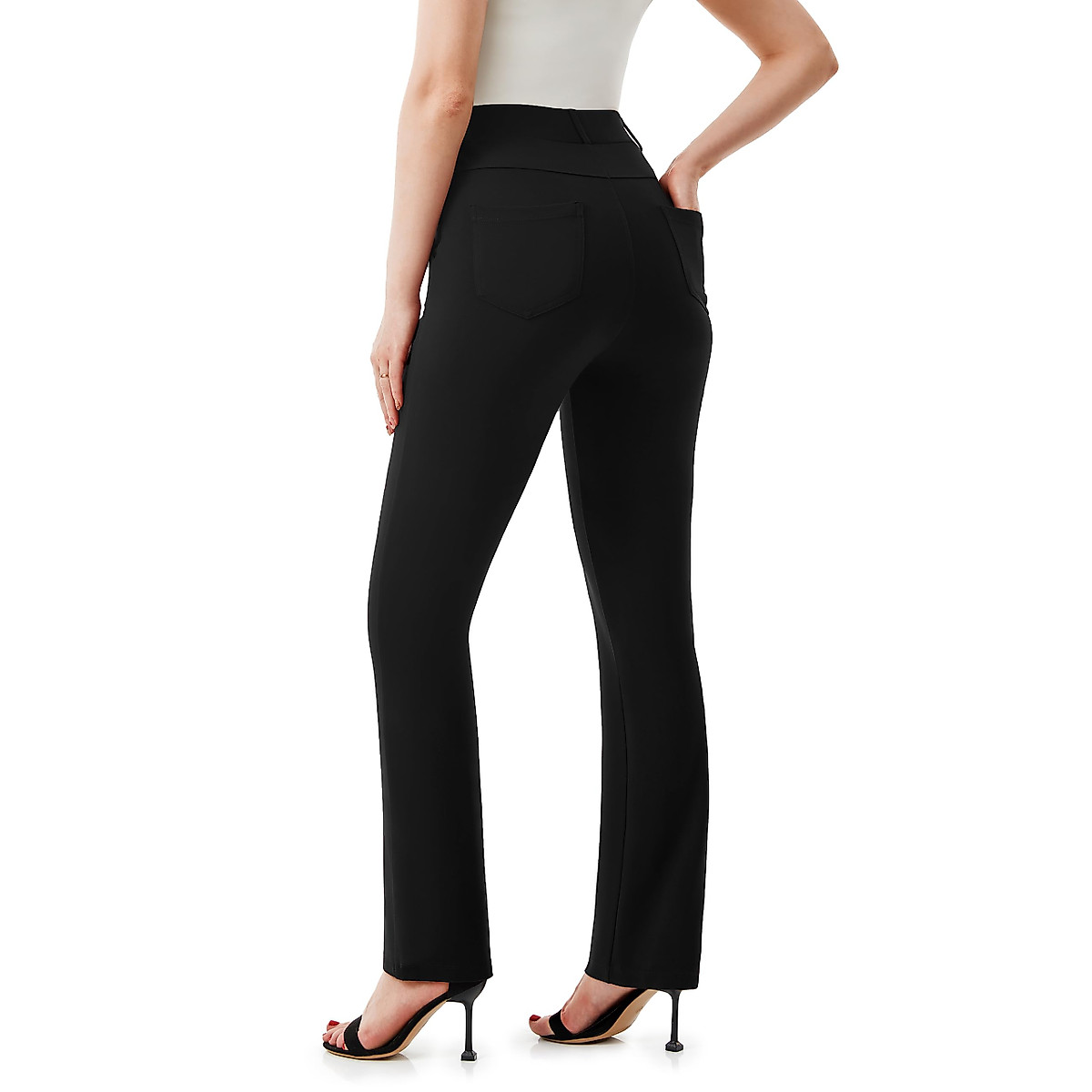 AFITNE Dress Pants for Women Business Casual Stretchy Straight Leg Work Pants Yoga Dress Slacks High Waisted with Pockets Black 31" L