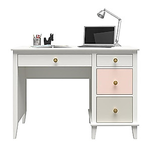 Monarch Hill Poppy Kids White Desk, Peach and Taupe Drawers