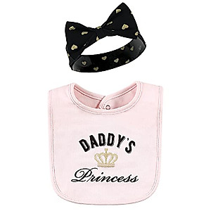 Hudson Baby Unisex Baby Cotton Bib and Headband or Caps Set, Daddys Princess, One Size