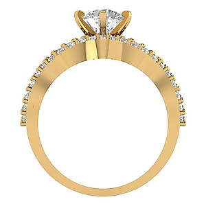 Clara Pucci - 1.52 Carat Round Cut Clear Simulated Diamond 14k Yellow Gold Solitaire W/Accents Wedding Engagement Bridal Ring Band Set Size - 3.5