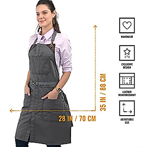 Under NY Sky No-Tie Armor Gray Apron – Durable Twill with Leather Reinforcement, Split-Leg – Adjustable for Men and Women – Pro Barber, Tattoo, Barista, Bartender, Baker, Hair Stylist, Server Apron