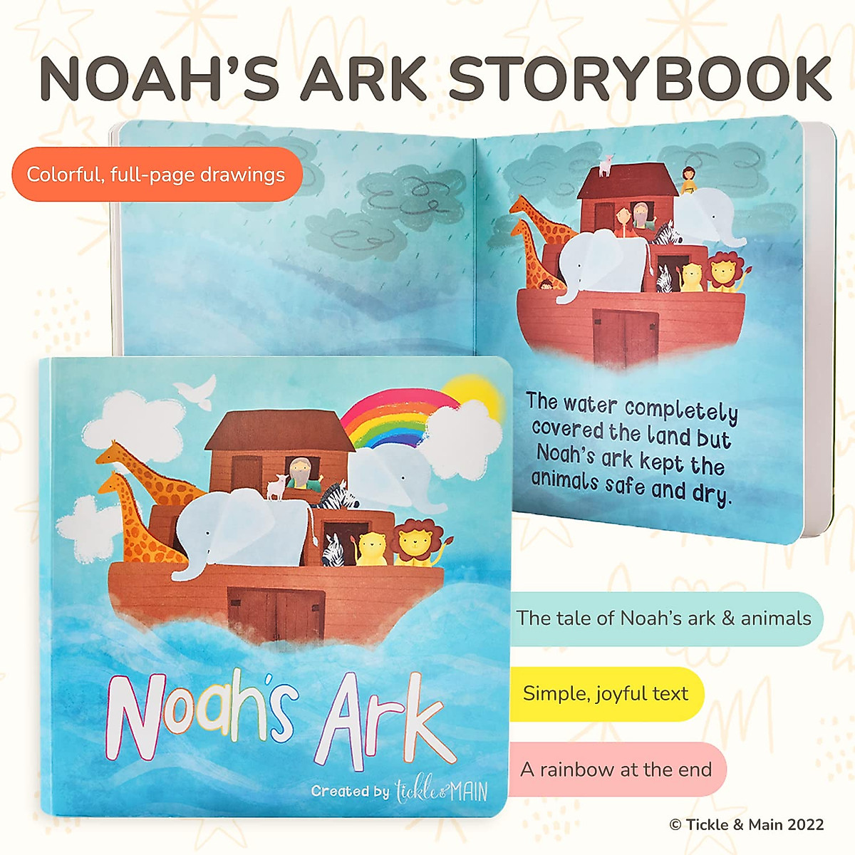 Tickle & Main Noahs Ark Toy Gift Set, 5-Piece Set Includes Book, Hooded Towel, & 3 Squirt Toys for Toddlers & Kids