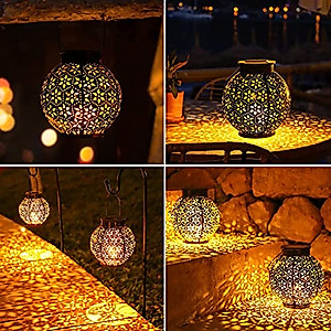 Solar Lantern Outdoor Garden Decor- 2 Pack OxyLED Lanterns Waterproof Decorative Retro Metal Solar Powered Lights with Hanging Handle for Table Patio Yard Backyard Pathway Walkway Christmas