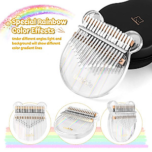 Kalimba Thumb Piano 17 Key,Rainbow Clear Crystal Acrylic Finger Piano Transparent Body Cute Bear Shaped Kalimba With Case Gifts for Kids Adult Beginners with Tuning Hammer (Rainbow)