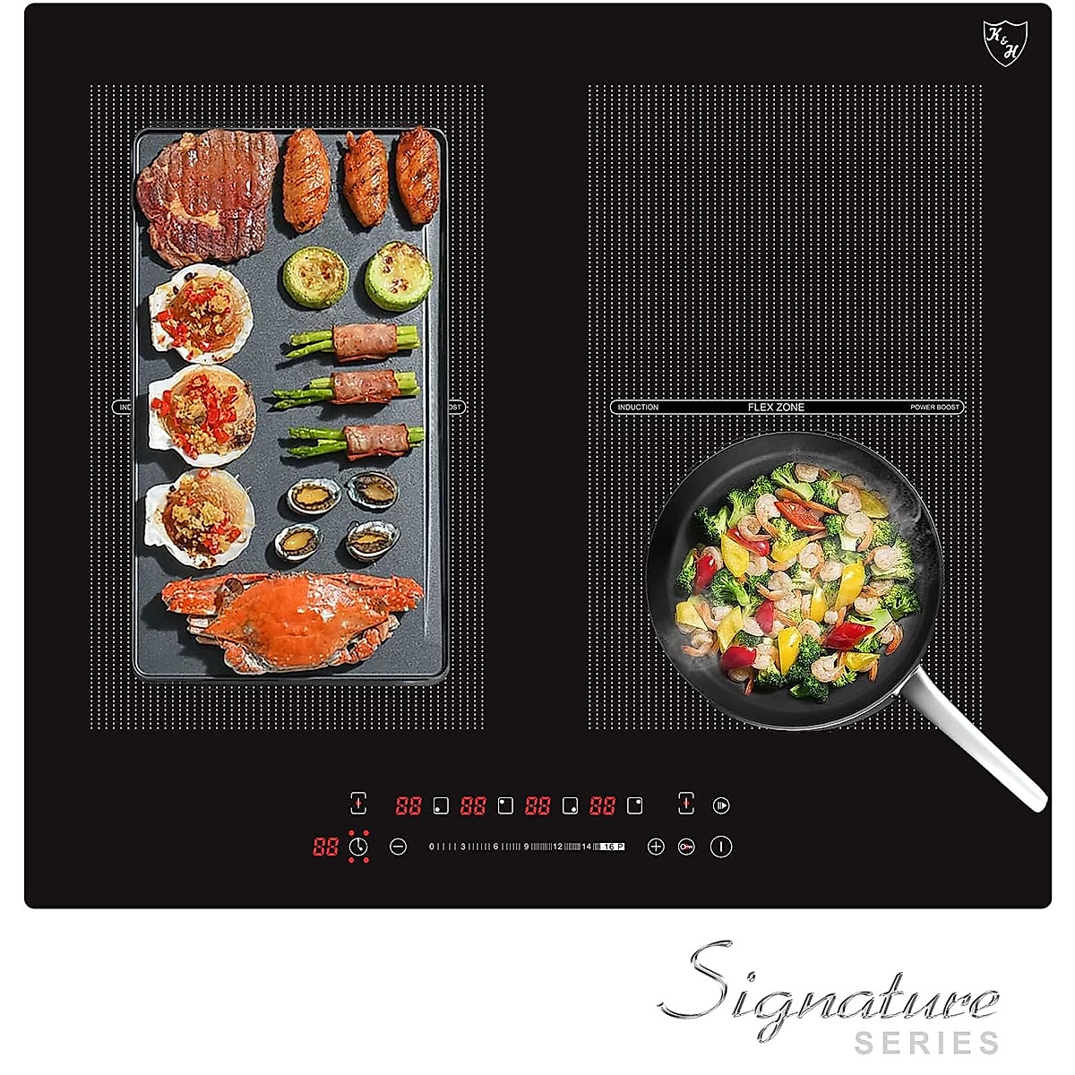 K&H SIGNATURE SERIES 4 Burner 24 Inch Built-in Induction FLEX Electric Stove Top Ceramic Cooktop SLIDER Touch Control 240V 6800W IN24-6004FLX
