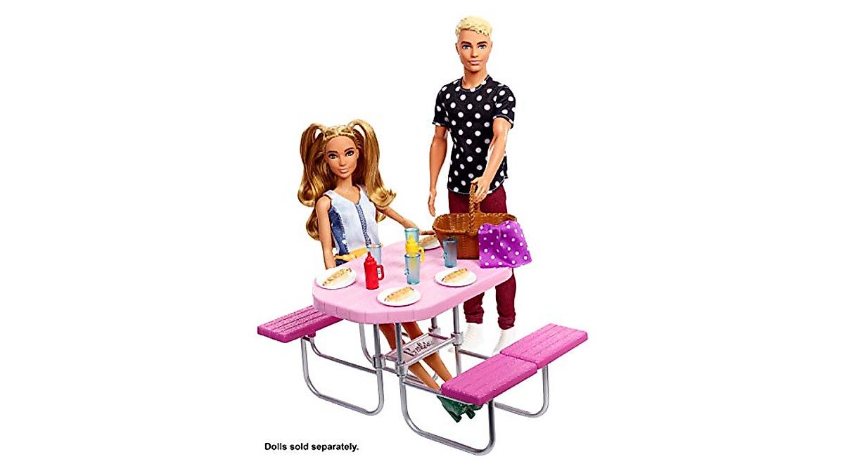 Barbie Outdoor Furniture - Pink Picnic Table with Adjustable Seats