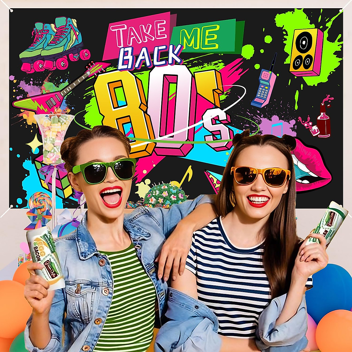 5x3ft 80s 90s Party Decorations, 80s Theme Party Backdrop for Photography Graffiti Wall Decor, Back to The 80s Retro Hanging Background for Birthday Party (80s)