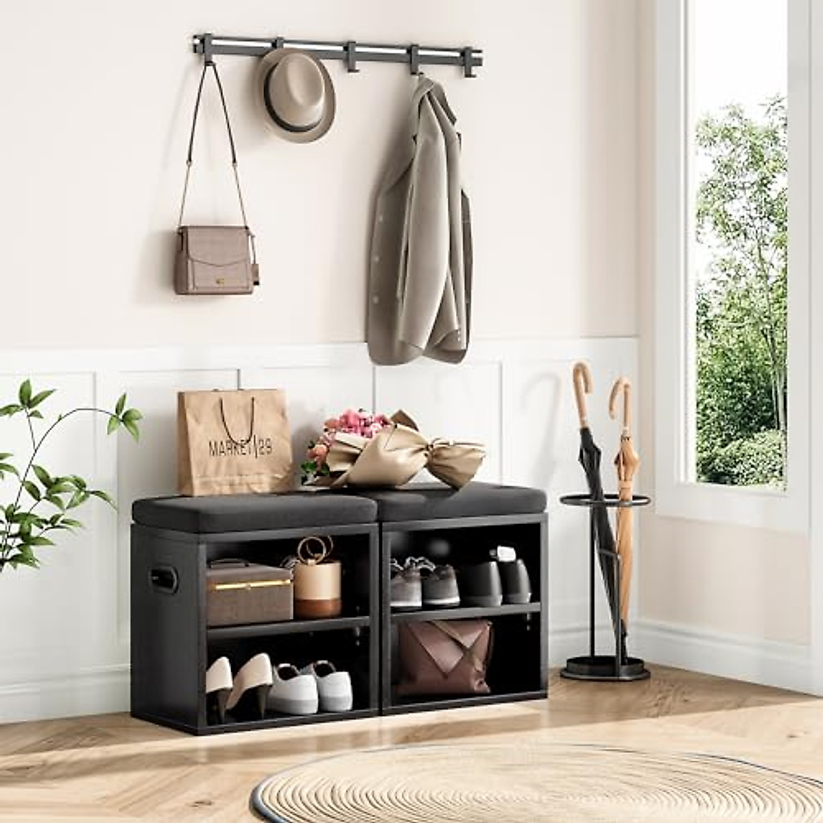 Small Shoe Bench for Entryway Shoe Bench with Cushion Shoe Bench with Storage and Seating,Small Bench Seat Entryway Shoe Rack with Bench,Small Shoe Bench Entryway Shoe Bench Small Black