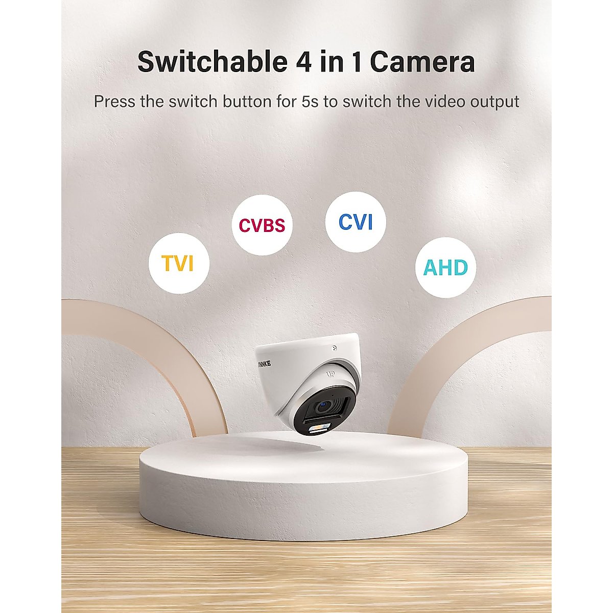 ANNKE 3K Add-On Security Camera with Full Color Night Vision, 4-in-1 TVI/AHD/CVI/CVBS CCTV Surveillance Turret Cam with Built-in Mic, 2.8mm Lens, IP67 Weatherproof, (Cable & Adapter Included)
