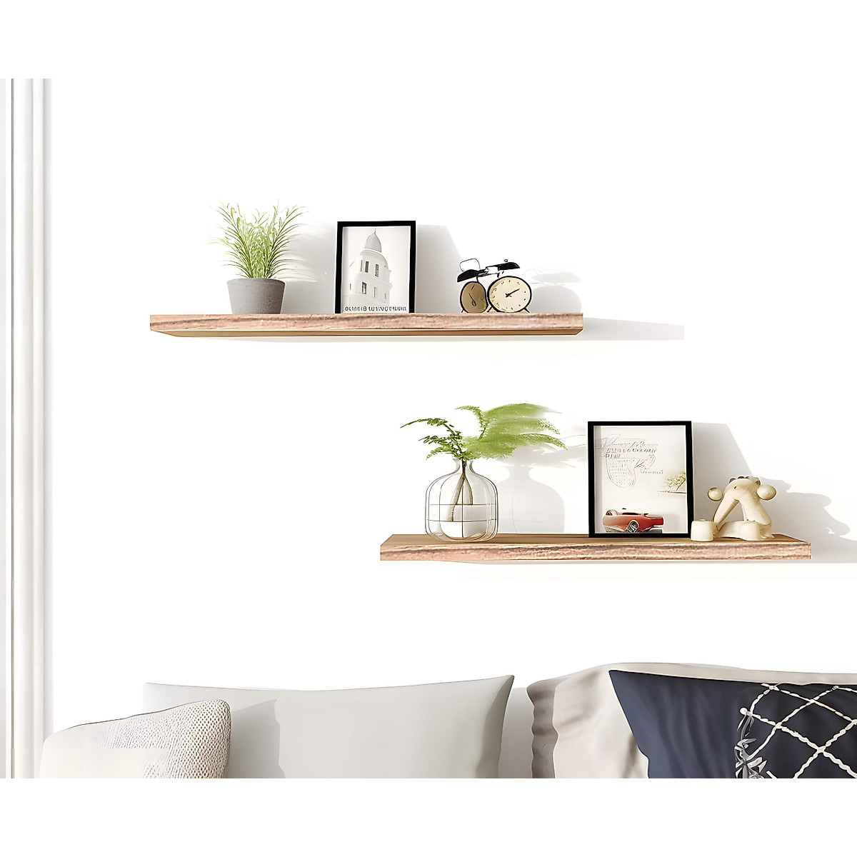 YYWUOJJ Wood Floating Shelves for Wall Decor, Rustic Wall Shelves for Bedroom Bathroom Kitchen Living Room, Set of 4 Light Walnut 24 Inch