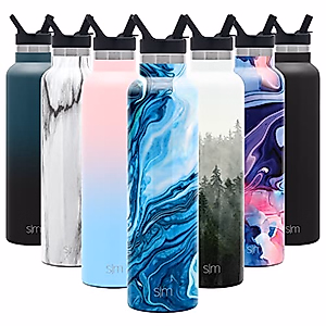 Simple Modern Water Bottle with Narrow Mouth Straw Lid Metal Thermos Vacuum Insulated Stainless Steel l Reusable Leak Proof BPA-Free Flask | Ascent Collection | 24oz, Ocean Geode